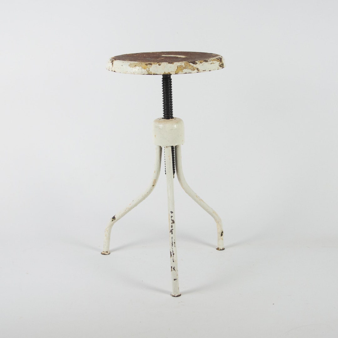Vintage Industrial Adjustable White Stool. Swivel Metal Stool. Doctor ...