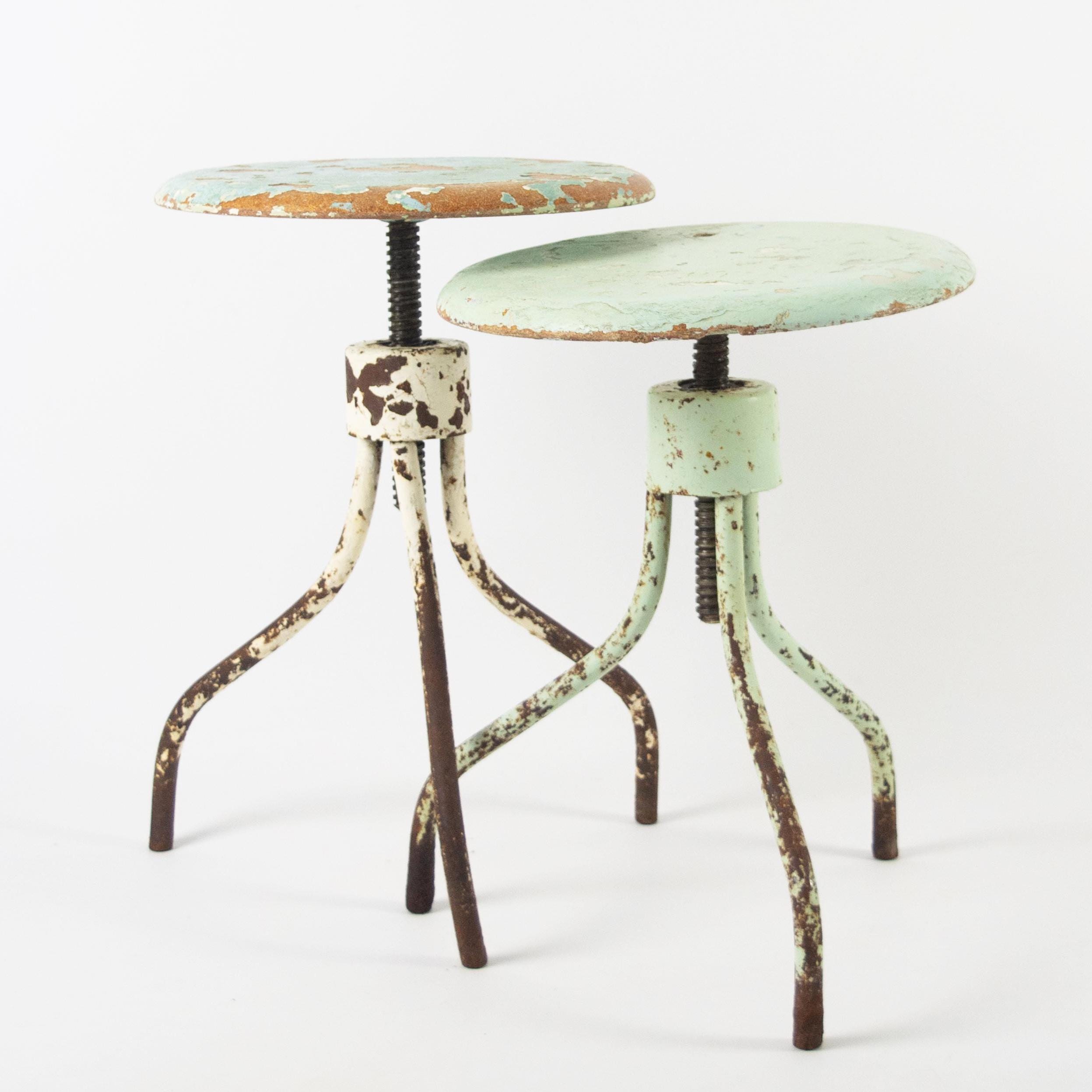 Vintage Industrial Metal Swivel Stool: Medicine Adjustable Mint Stool ...