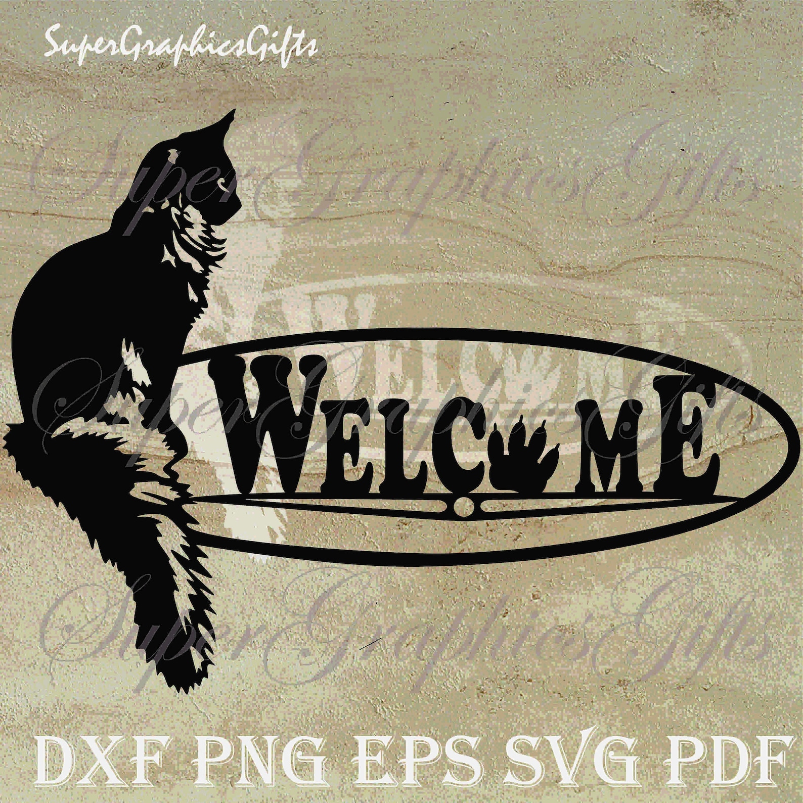 Welcome Sign DXF CNC, Cat Svg Kitten Svg Cat Silhouette Cat Clipart ...