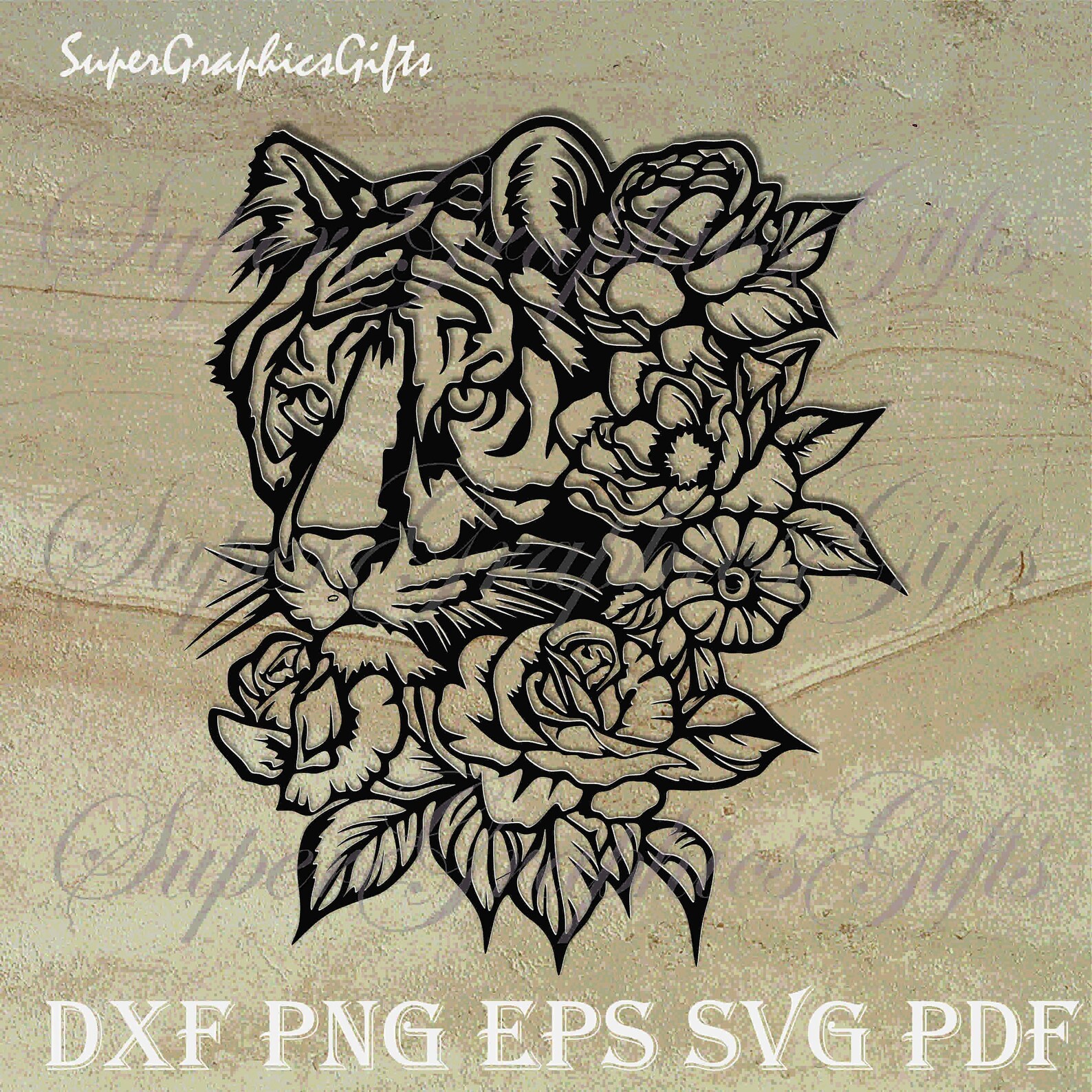 Tiger Svgdxf Files for Lasertiger Dxf Tiger Pngtiger - Etsy