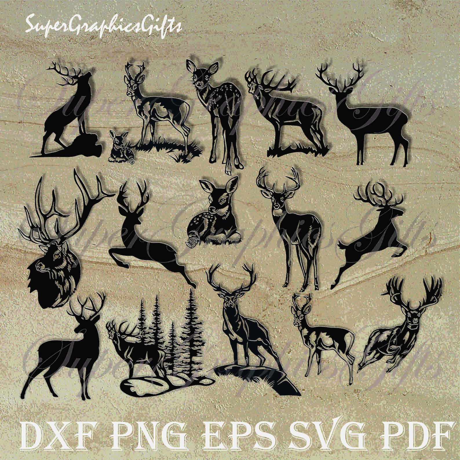SVG Bundle 15 Deer deer Svgcommercial Use Svghunting - Etsy