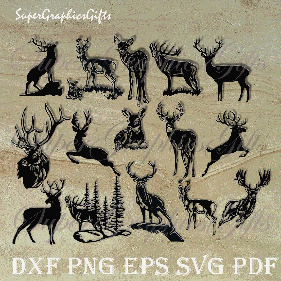 SVG Bundle 15 Deer deer Svgcommercial Use Svghunting - Etsy