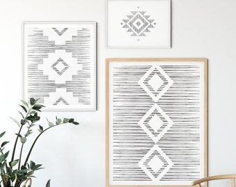 Aztec Wall Art, Set of 3 Aztec Print, Southwestern Wall Art, Boho ...