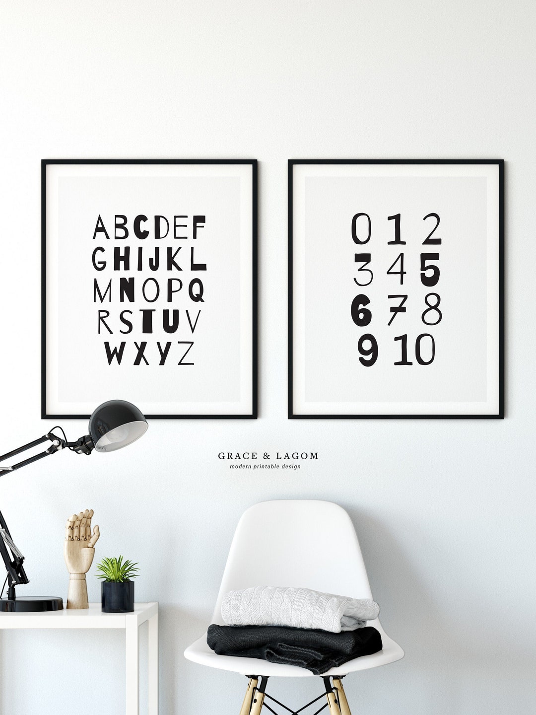 Alphabet and Numbers Poster Educational Print Download Black Printable ...