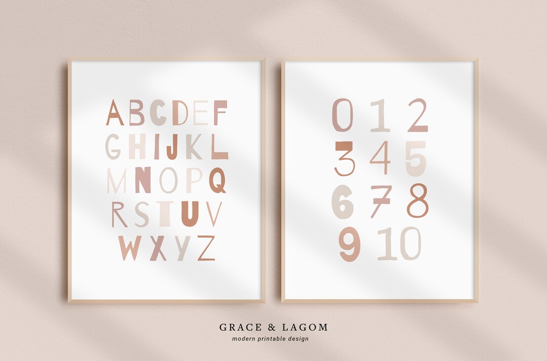 Alphabet and Numbers Poster Educational Print Download Neutral Pink ...