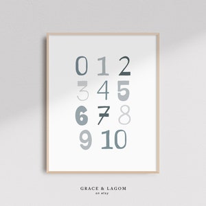 Numbers Poster Educational Print Download Cool Tones Blue | Printable ...