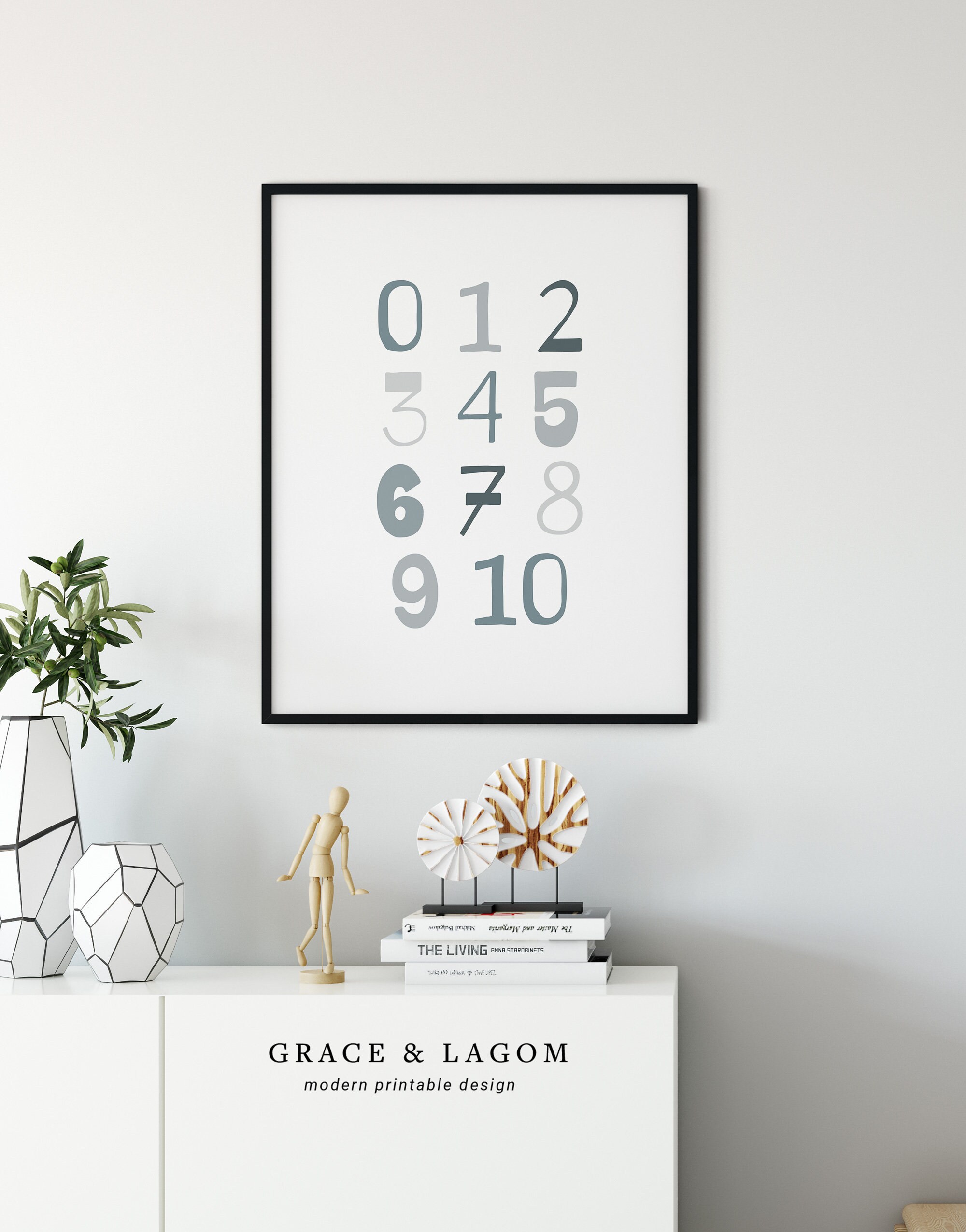 Numbers Poster Educational Print Download Cool Tones Blue Printable ...