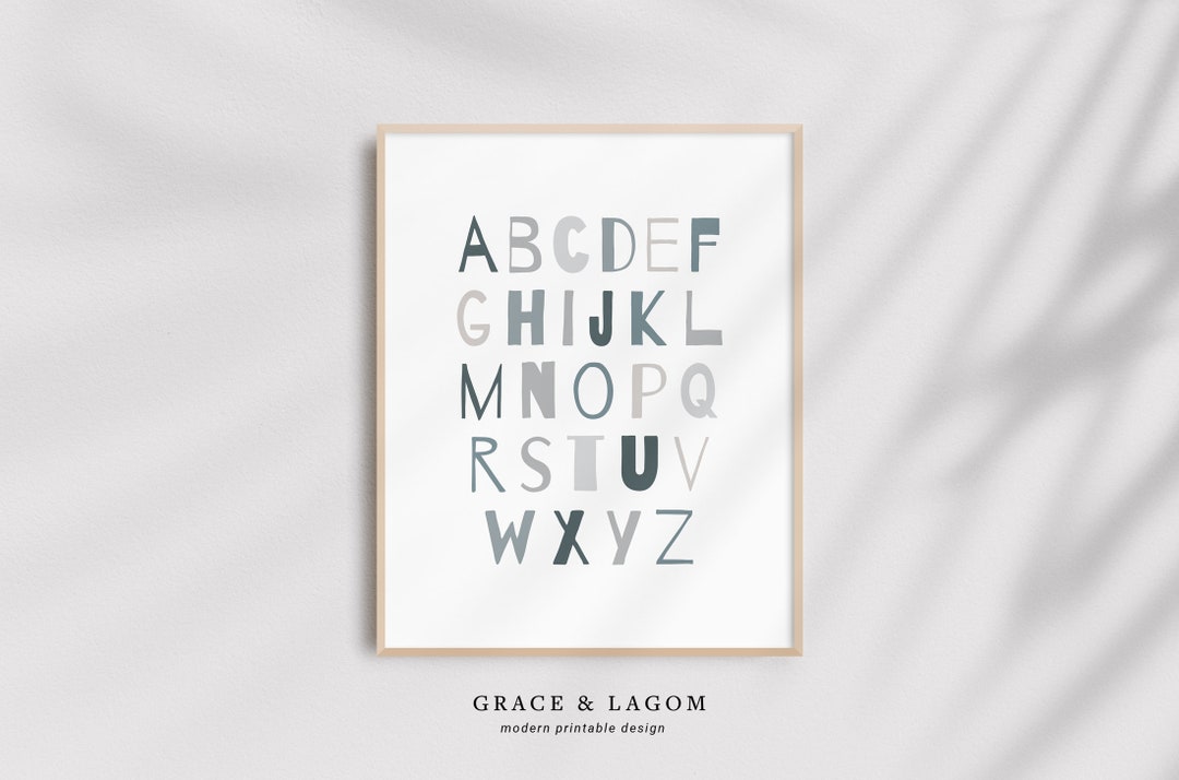 Alphabet Poster Educational Print Download Cool Tones Blue | Printable ...