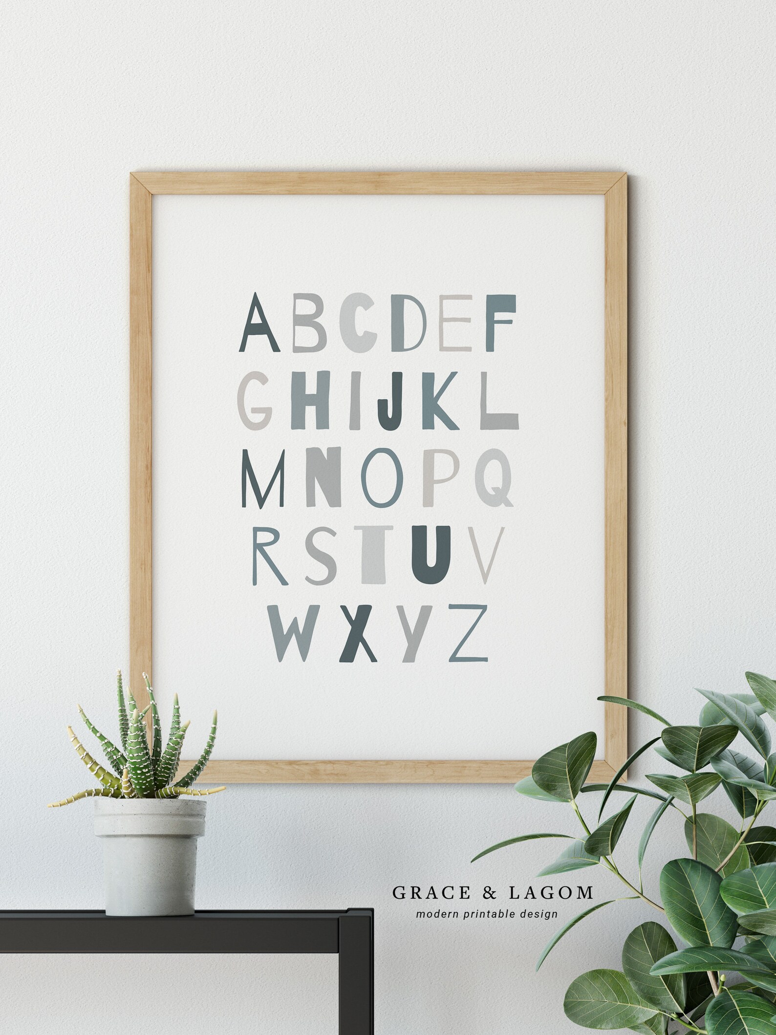 Alphabet and Numbers Poster Educational Print Download Cool Tones Blue ...