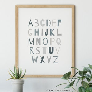 Alphabet and Numbers Poster Educational Print Download Cool Tones Blue ...