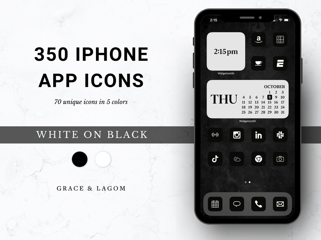70 App Icons | White on Black Pack | App Icons for IOS 14 - Etsy
