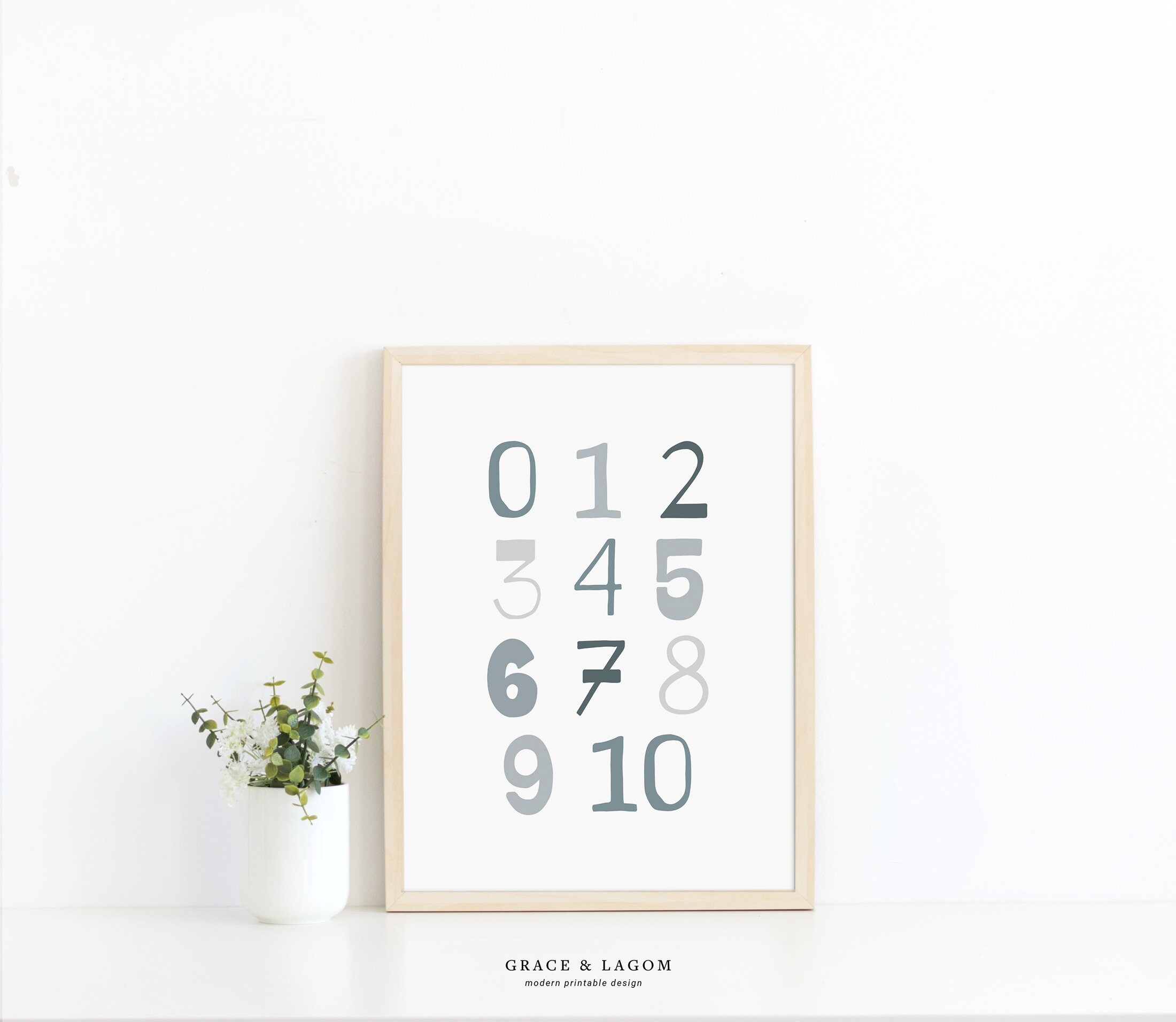 Numbers Poster Educational Print Download Cool Tones Blue | Printable ...