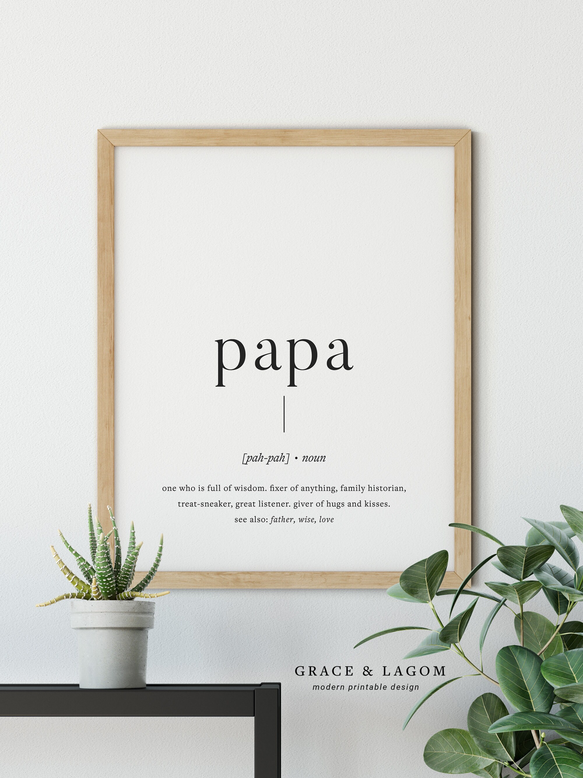 Papa Definition Printable Wall Art Fathers Day Gift for Grandpa Grandpa ...