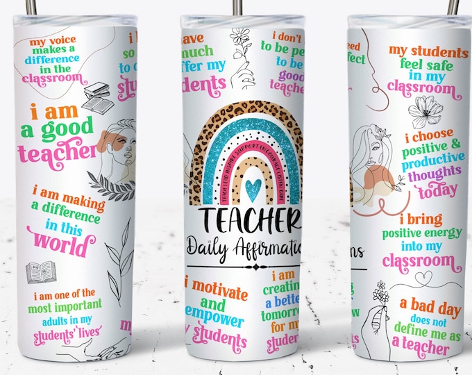 20 Oz Skinny Tumbler Rainbow Teacher Daily Affirmations - Etsy
