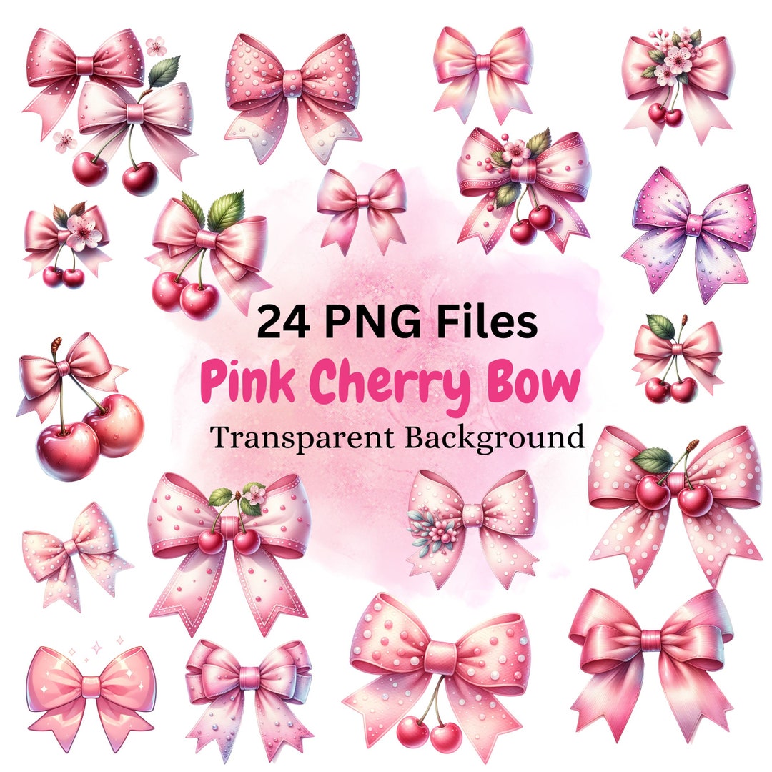 Pastel Pink Cherry Bows Clipart PNG, Coquette Cherry, Pastel Ribbon Bow ...