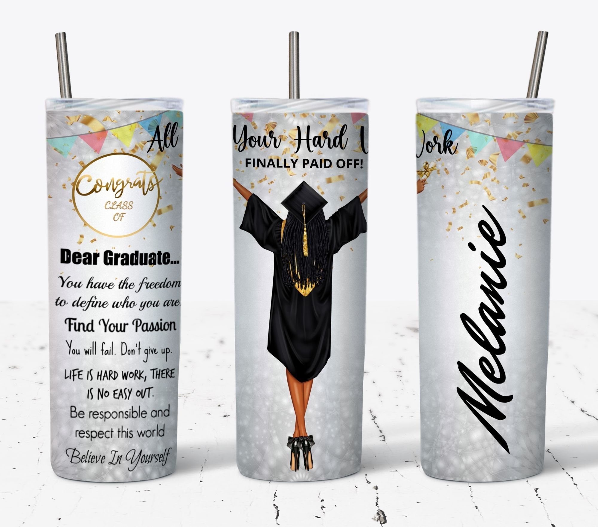 Black Girl Graduation Tumbler Wrap, 20oz Skinny Tumbler, Add Your Name ...