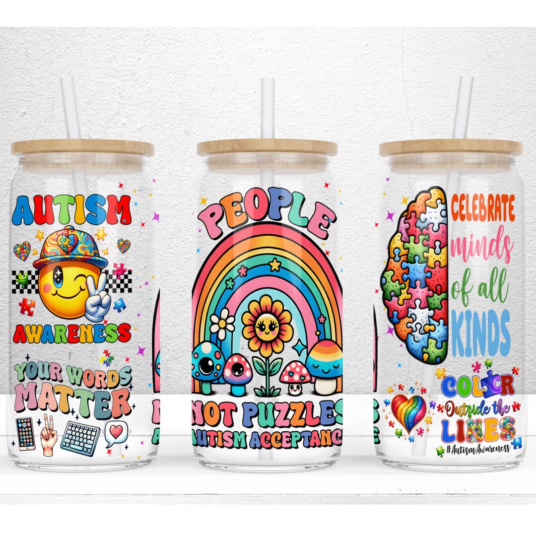 Autism Awarenesse 16oz Libbey Glass Can Sublimation Design, Autism ...