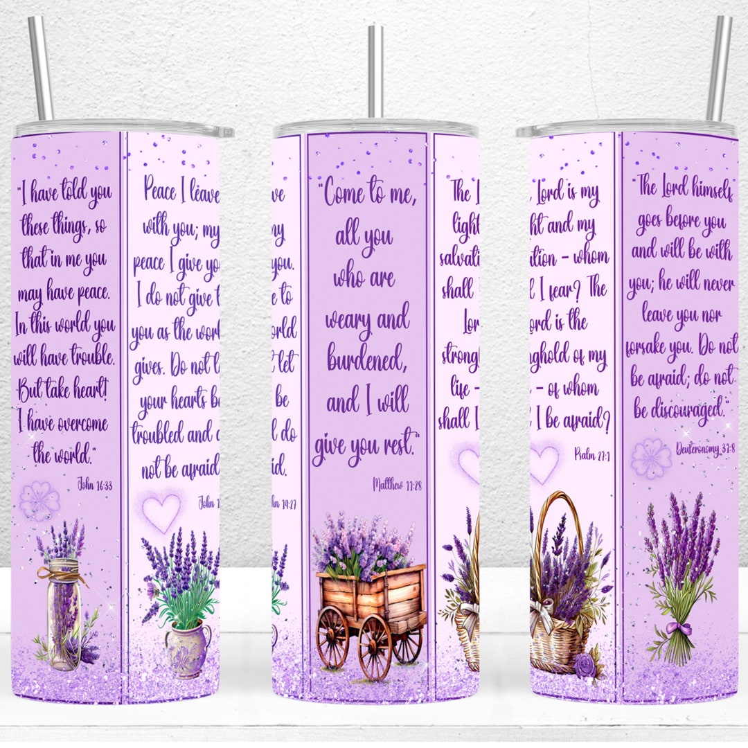 Lavender Bible Verse Affirmations Tumbler Wrap, 20oz Skinny Tumbler ...