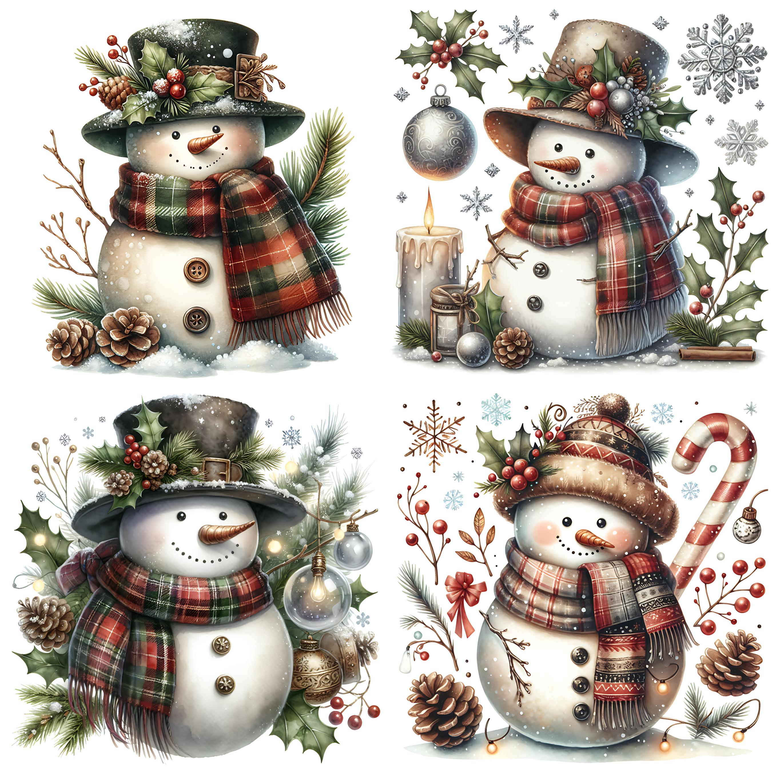21 Vintage Christmas Snowman Clipart, Retro Winter Snowman, Printable ...