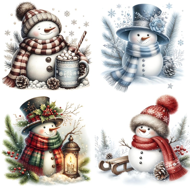 21 Vintage Christmas Snowman Clipart, Retro Winter Snowman, Printable ...