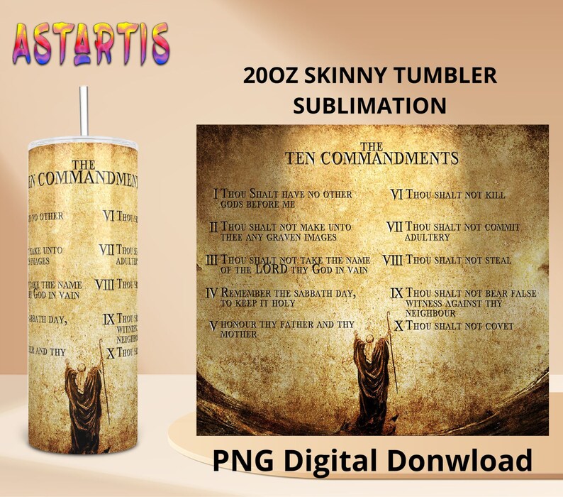 GOD'S Ten Commandments 20oz Skinny Tumbler Sublimation Design ...