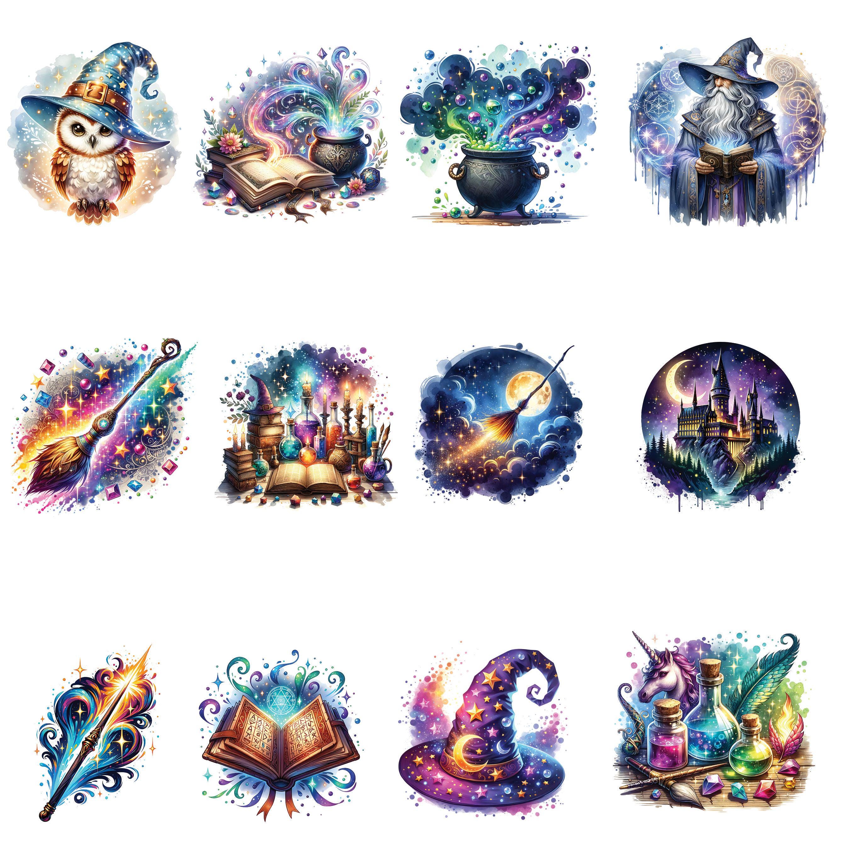 32 Watercolor Wizard School Clipart PNG Bundle, Wizard Bundle, Wizard ...