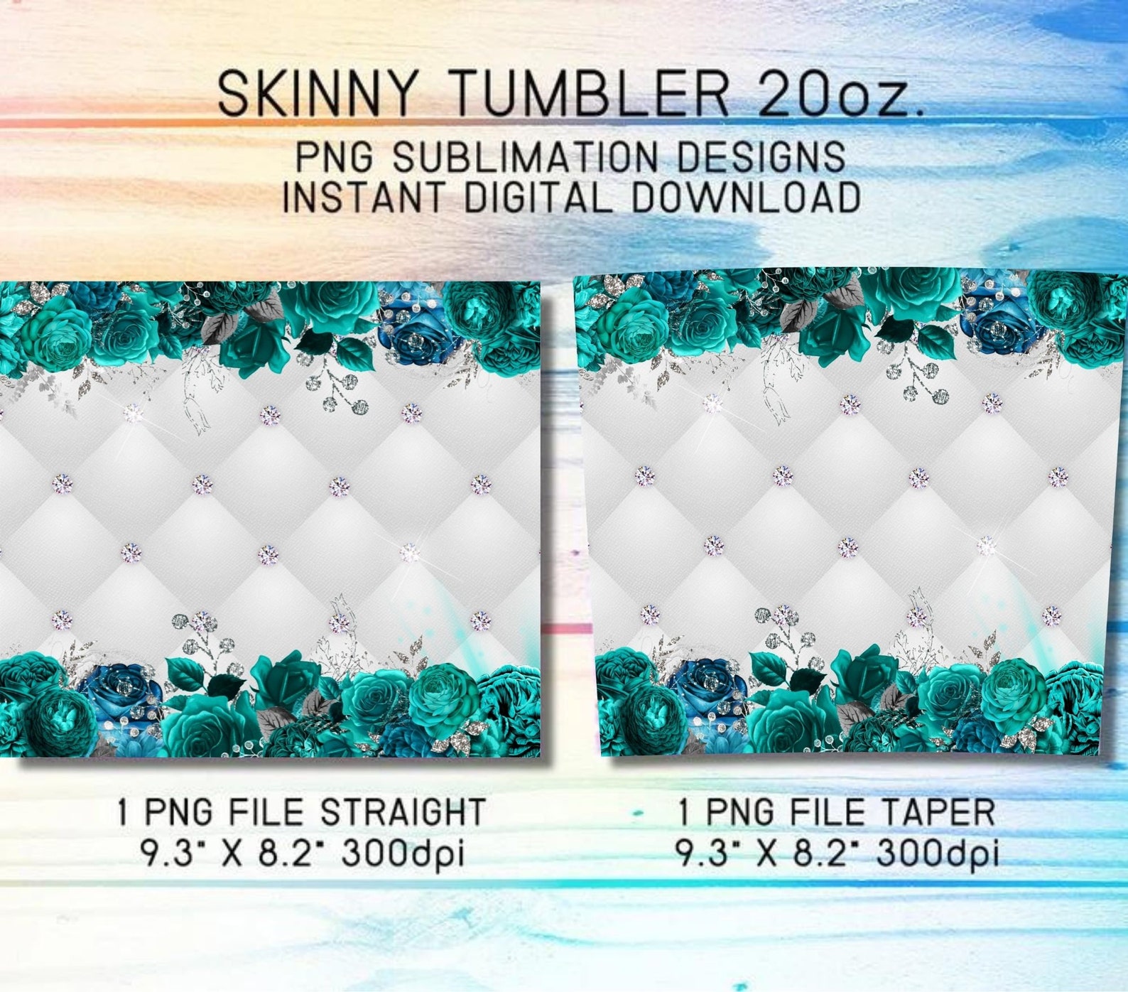 Luxury Turquoise Roses 20oz Skinny Tumbler Sublimation Design - Etsy