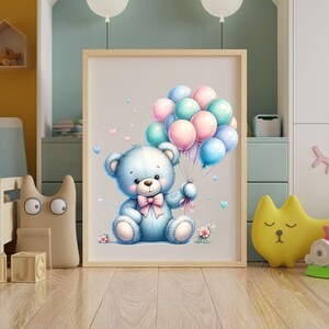 Watercolor Teddy Bear Clipart With Balloons, Digital PNG for Baby ...