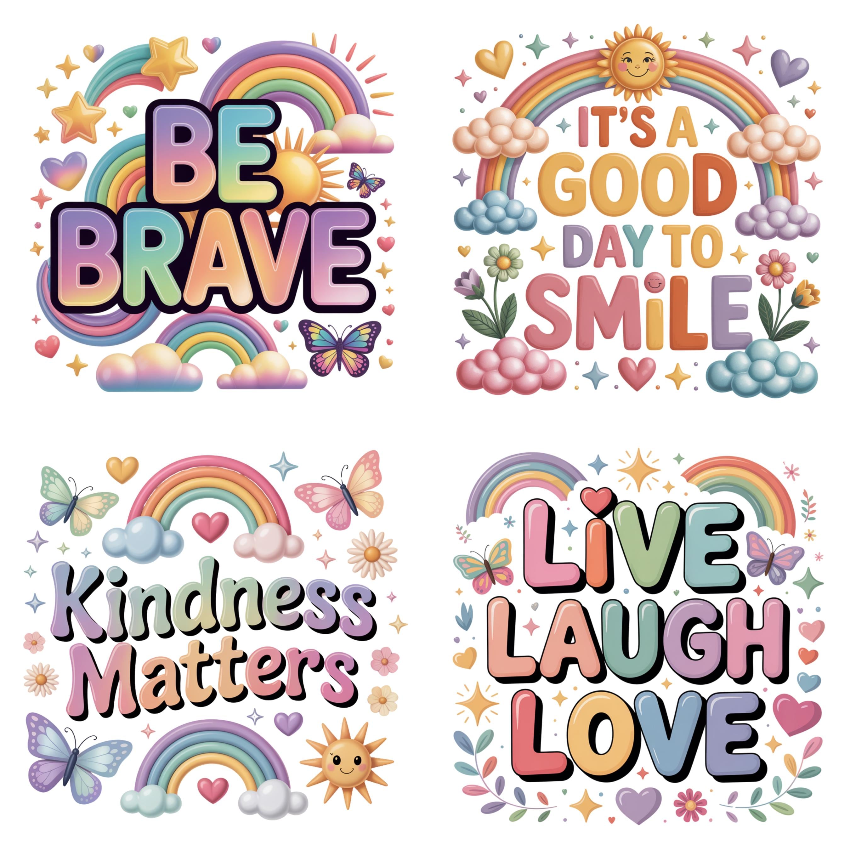 22 Pastel Rainbow Motivational Quotes Clipart Bundle, Positive ...