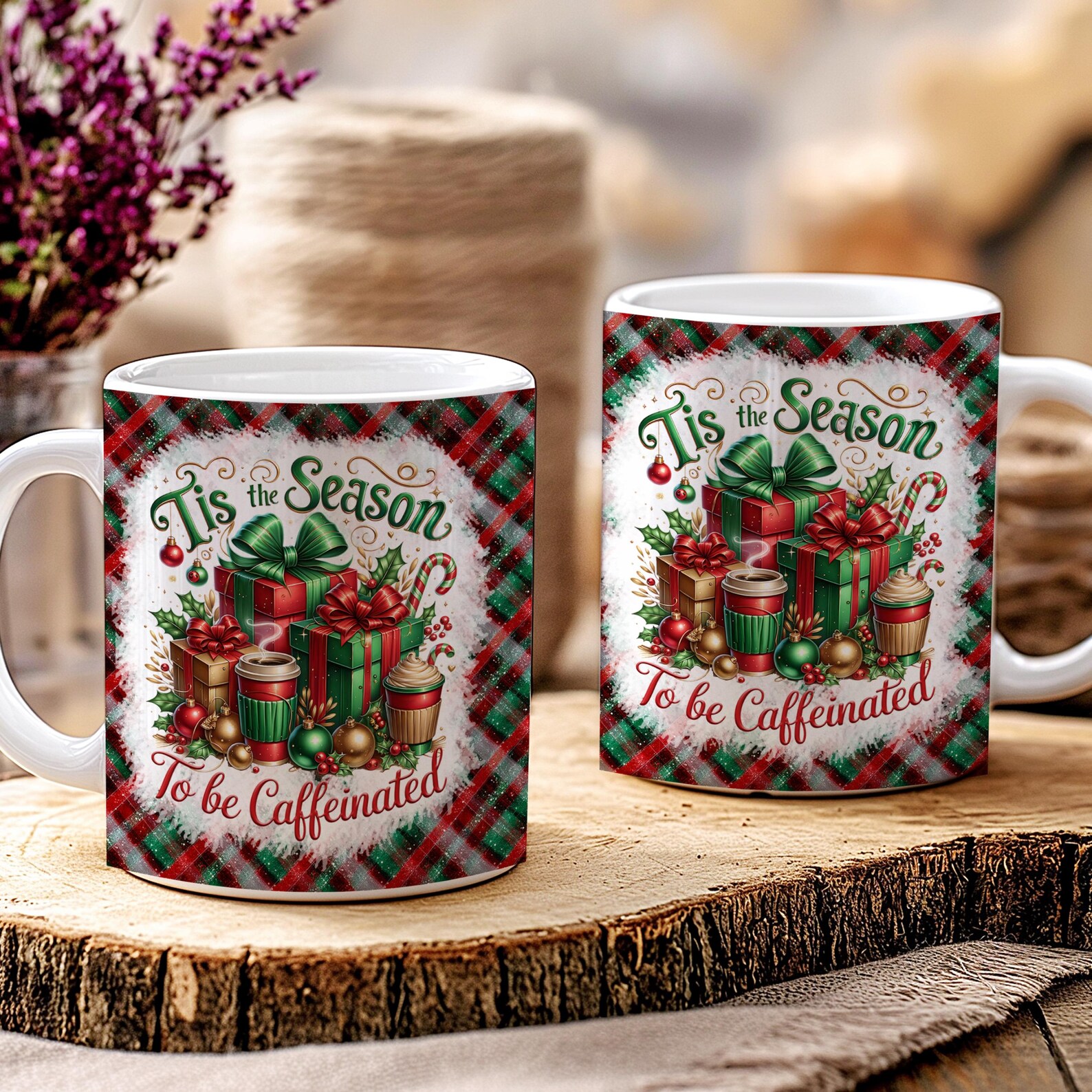 Tis the Season to Be Caffeinated Mug Wrap, 11oz & 15oz Christmas Mugs ...