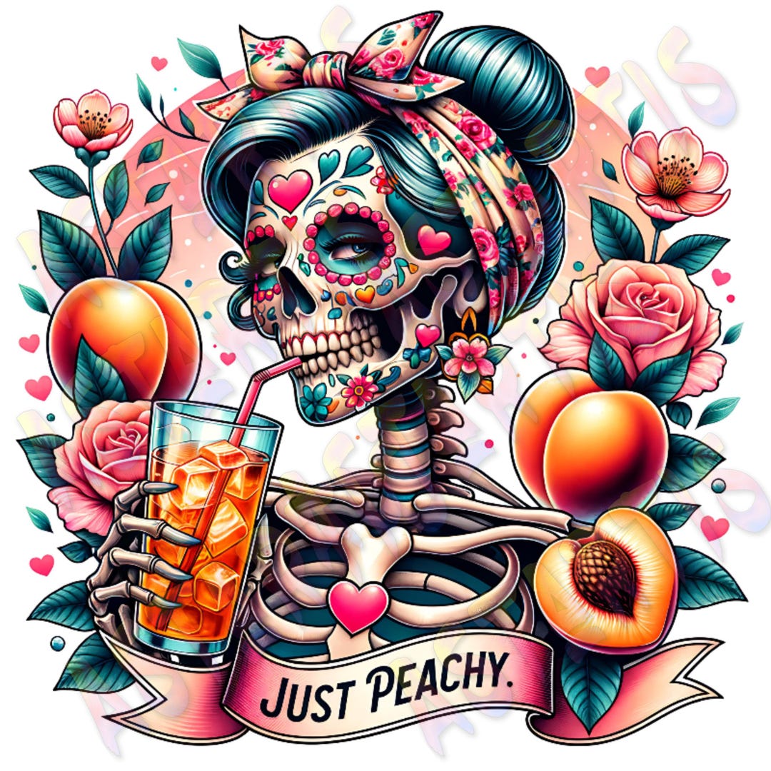 Just Peachy Sugar Skeleton PNG Sublimation Design, Day of the Dead ...