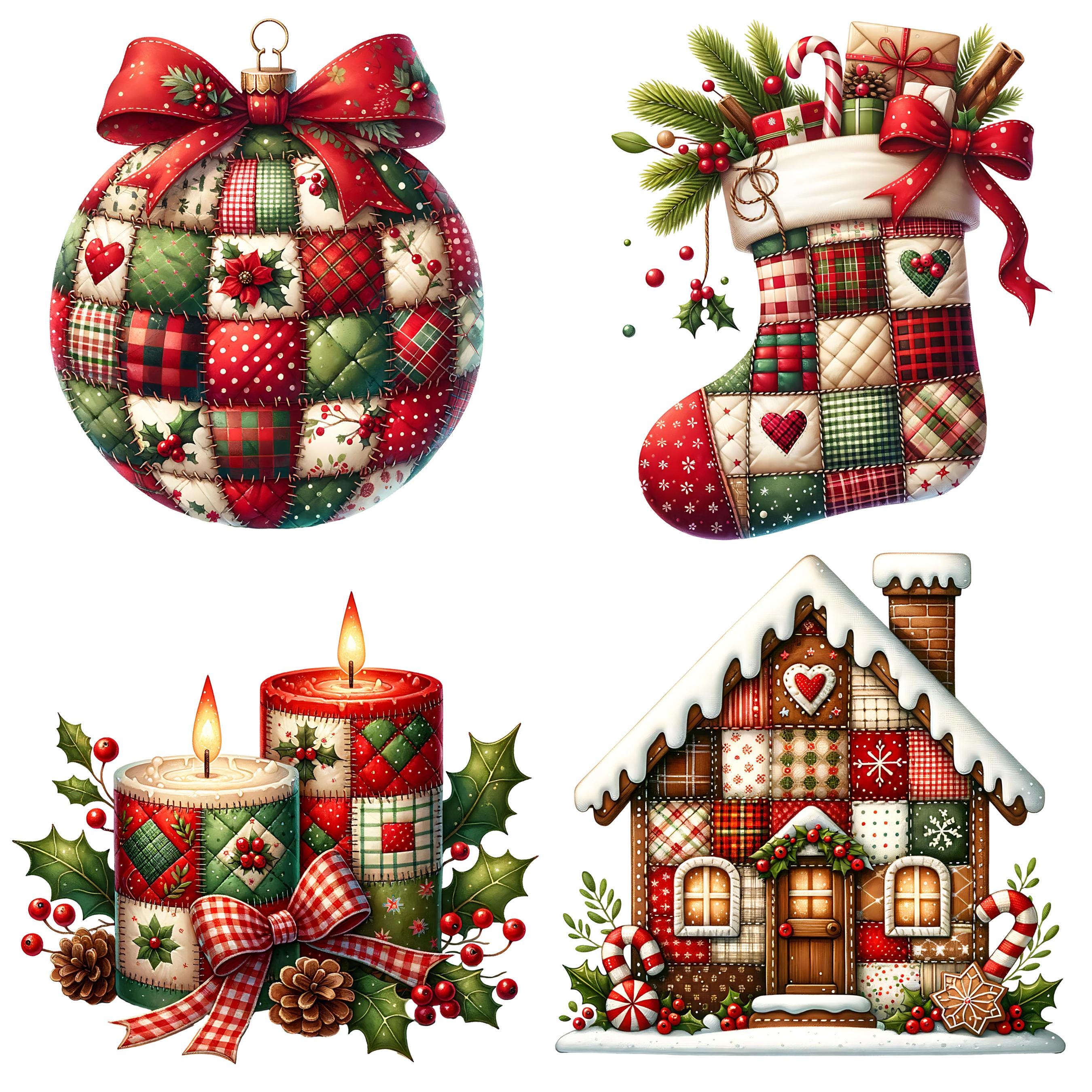12 Christmas Patchwork Clipart Bundle, Retro Chistmas PNG Patchwork ...