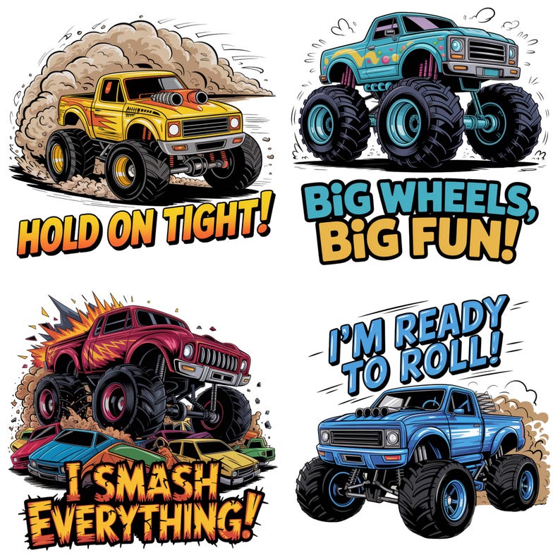 21 Monster Truck PNG Clipart Bundle for Boys, Big Truck Sublimation ...