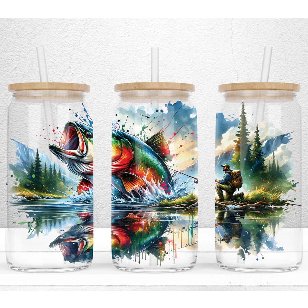 Fishing Glass Can Wrap, 16oz Libbey Glass Wrap, Fishing Tumbler Wrap ...