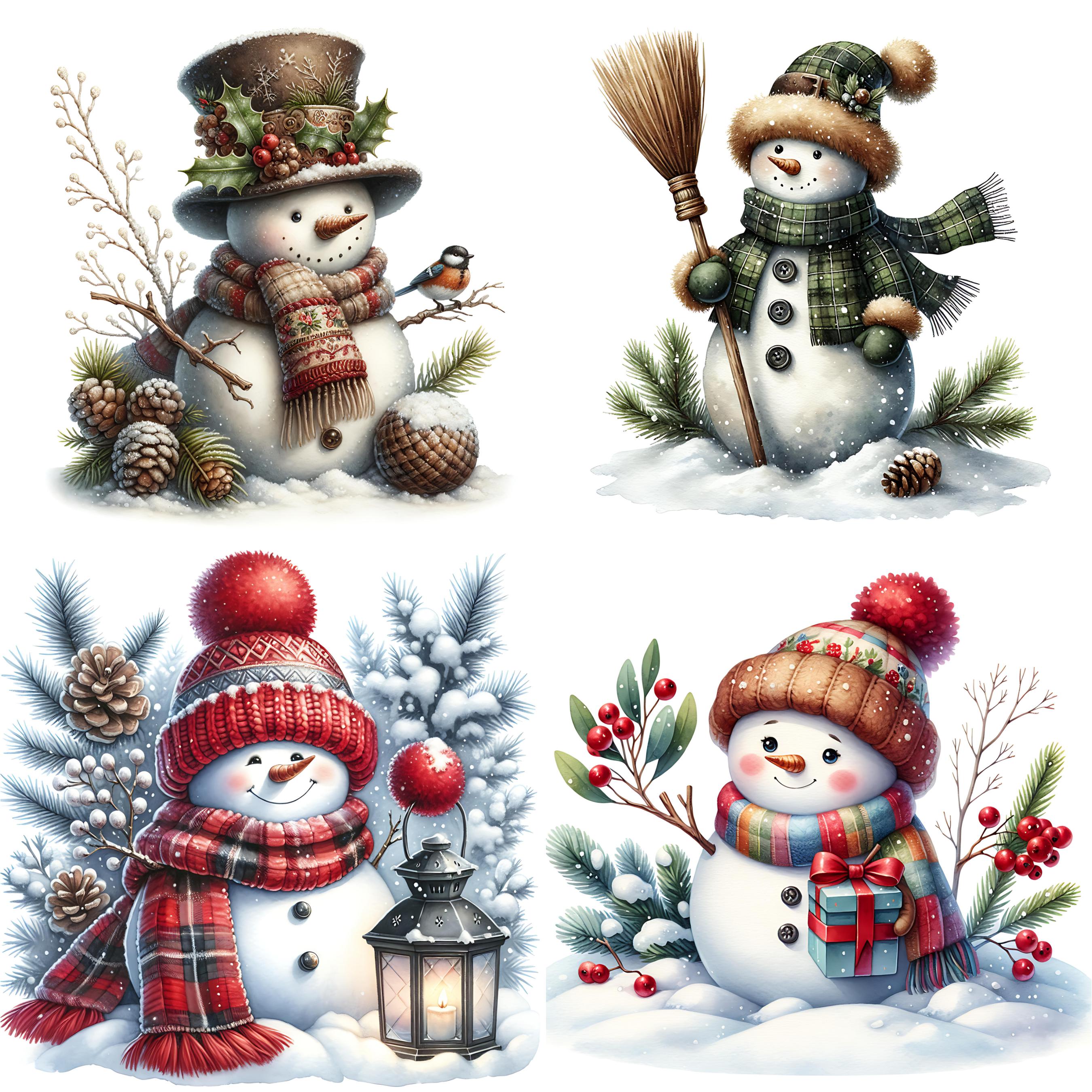 21 Vintage Christmas Snowman Clipart, Retro Winter Snowman, Printable ...