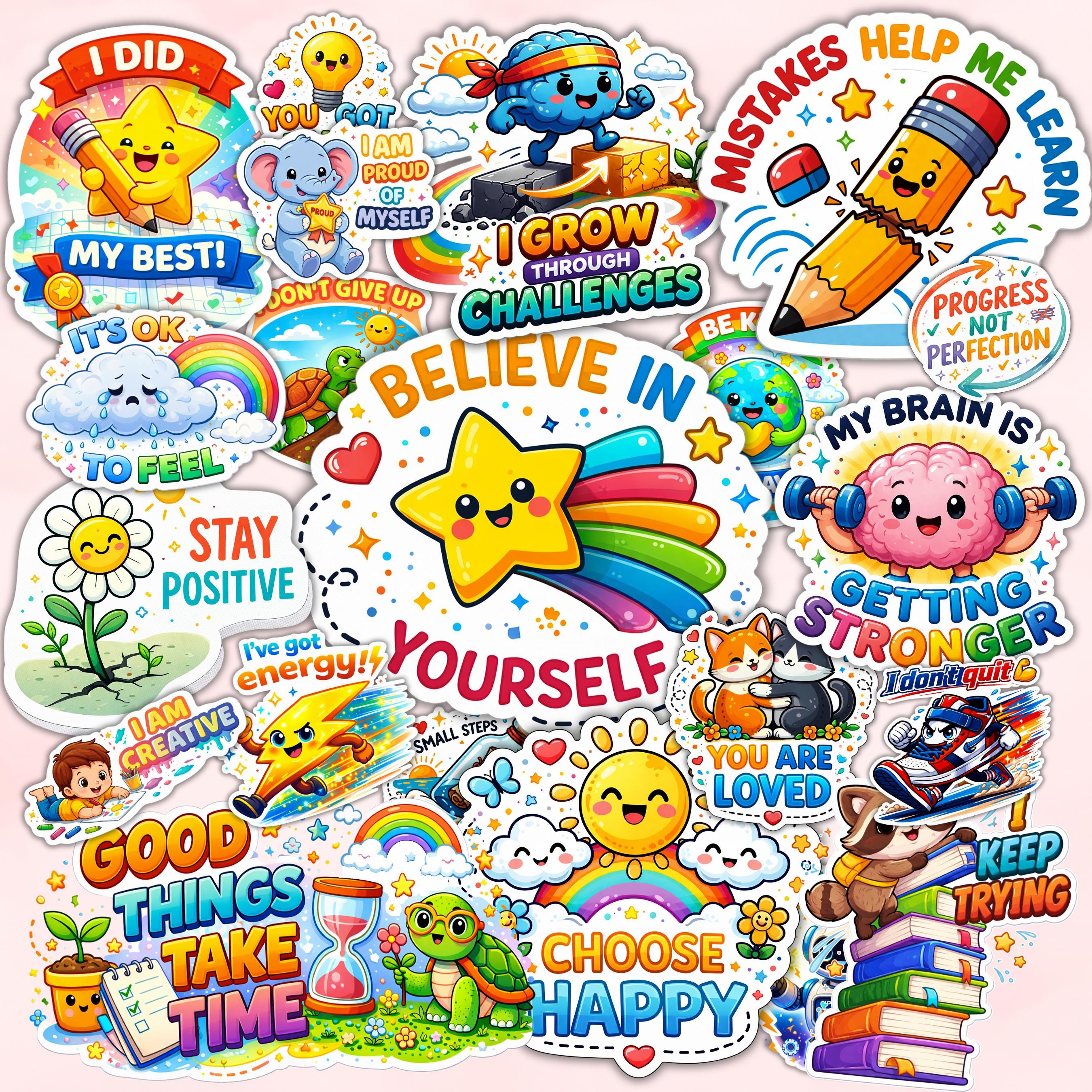 30 Kids Affirmation Stickers Printable PNG Bundle, Positive Kids ...