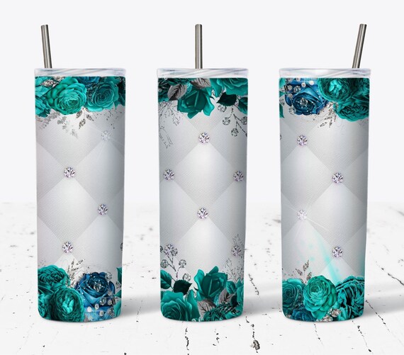 Luxury Turquoise Roses 20oz Skinny Tumbler Sublimation Design - Etsy