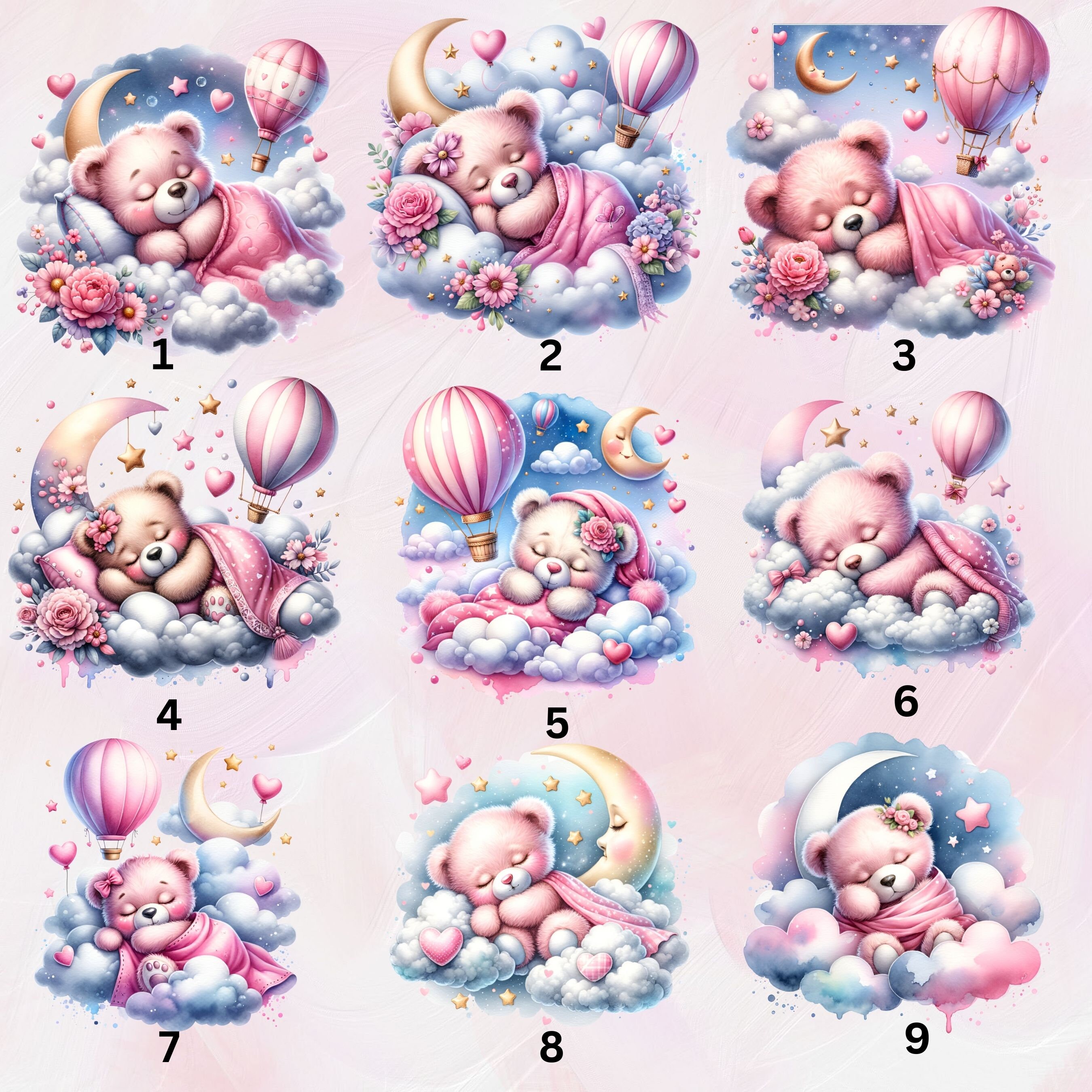 Watercolor Pink Sleepy Teddy Bear Clipart, 22 PNG Cute Baby Bear ...