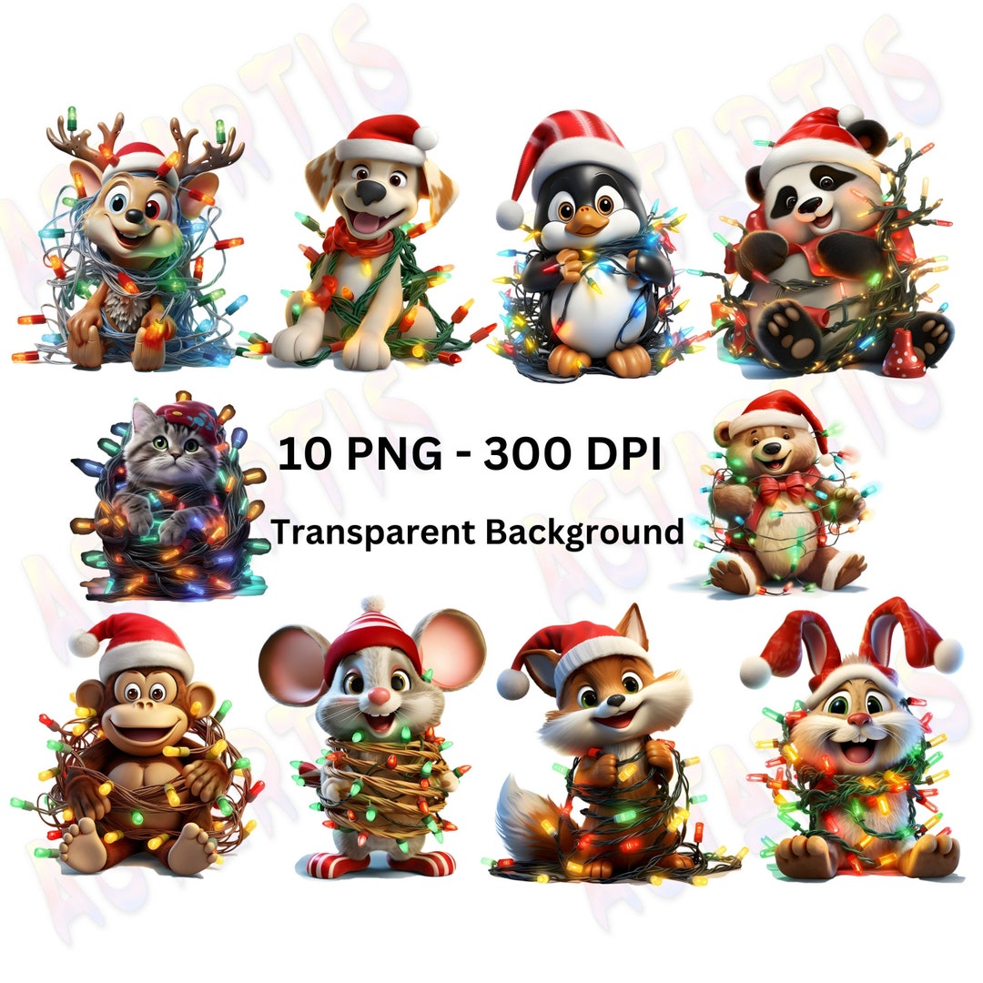 Cute Christmas Baby Animals Bundle Clipart PNG, Christmas Bundle PNG ...