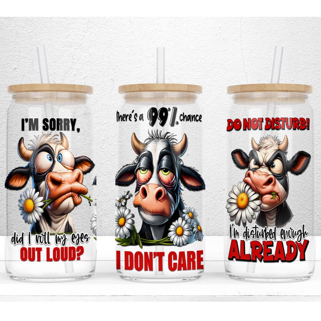 Funny Cow Glass Can Wrap, 16oz Libbey Glass Can Sublimation Design ...