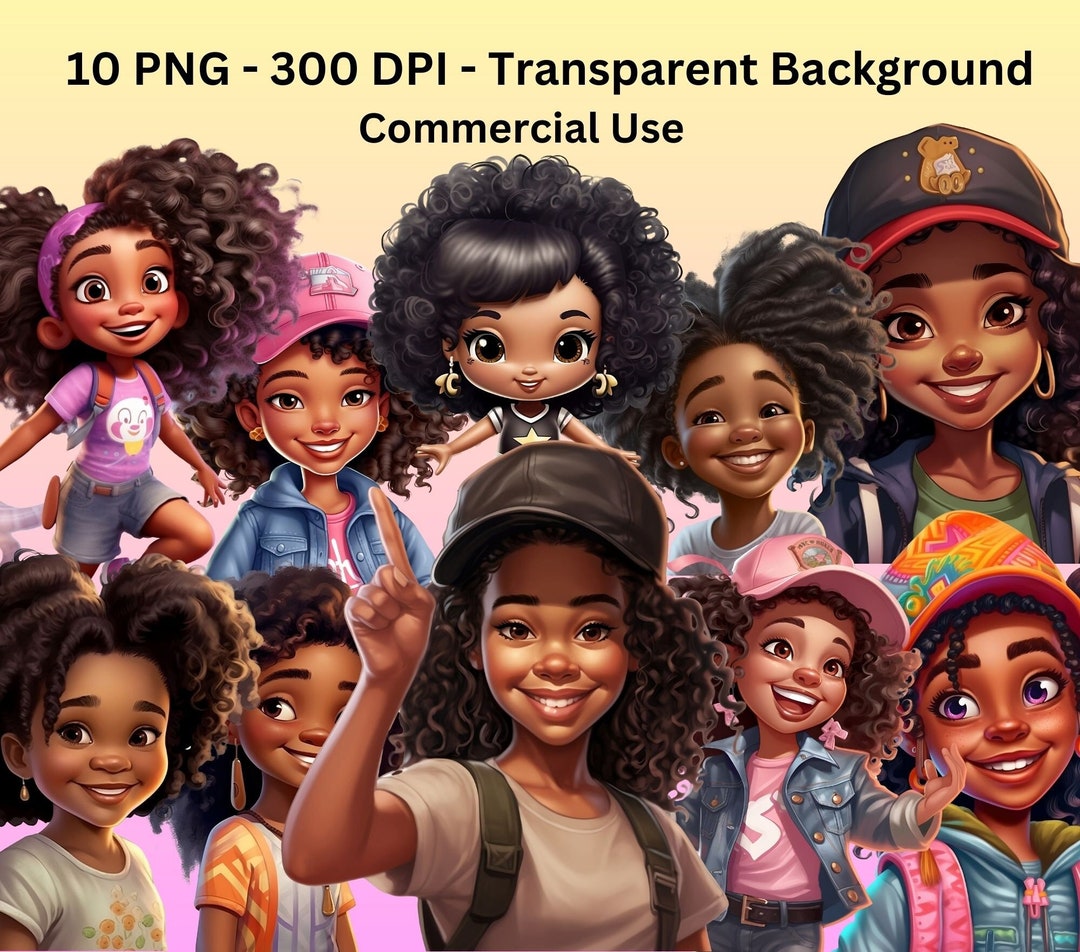 10 PNG Happy Little Black Girls Bundle, Little Black Girl PNG Clipart ...