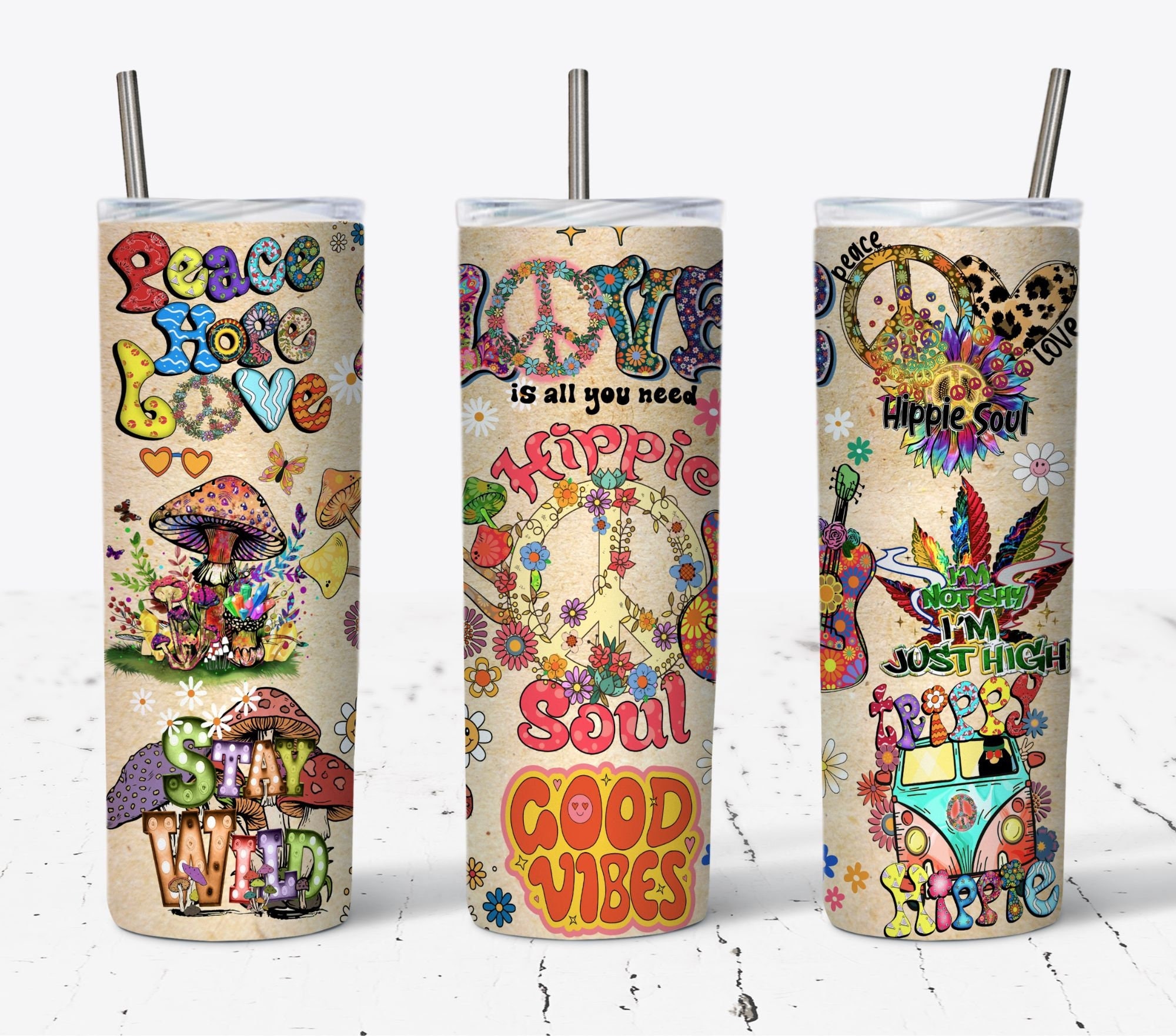 Hippie Vibes Cup Hippie Soul Peace Love 20oz Skinny Tumbler - Etsy