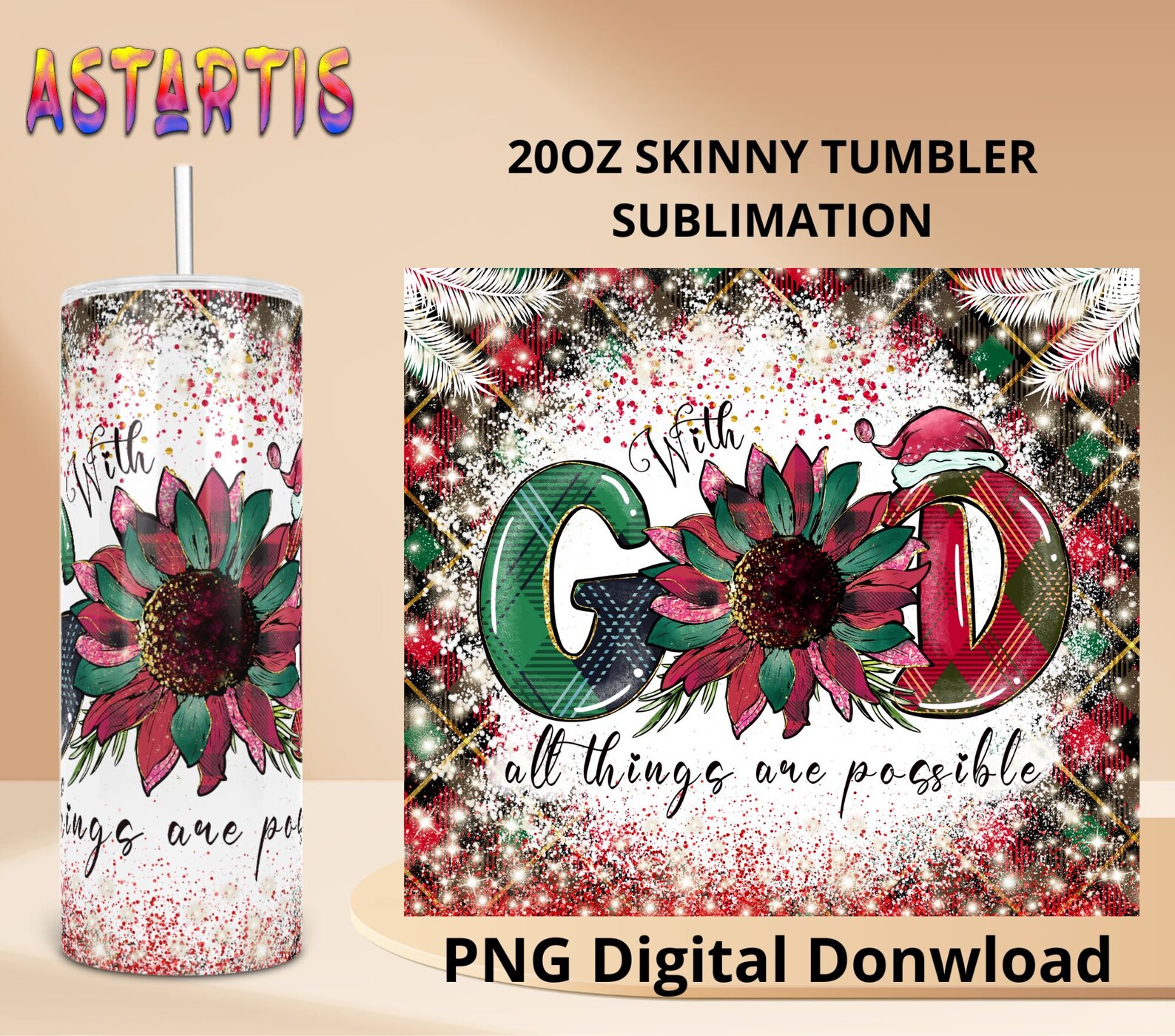 20oz Skinny Tumbler With God All Things Are Possible PNG Sublimation ...