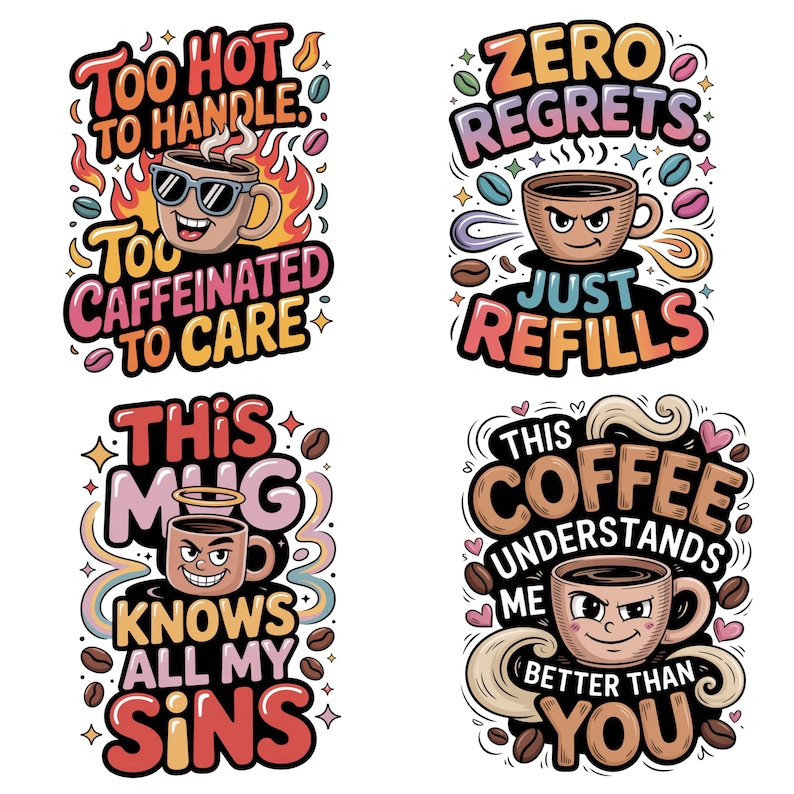 12 Funny Coffee Quotes PNG Bundle, Funny Coffee Quotes, Funny Coffee ...