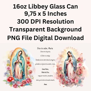 Dios Te Salve, Maria 16oz Libbey Glass Can Tumbler Sublimation Design ...