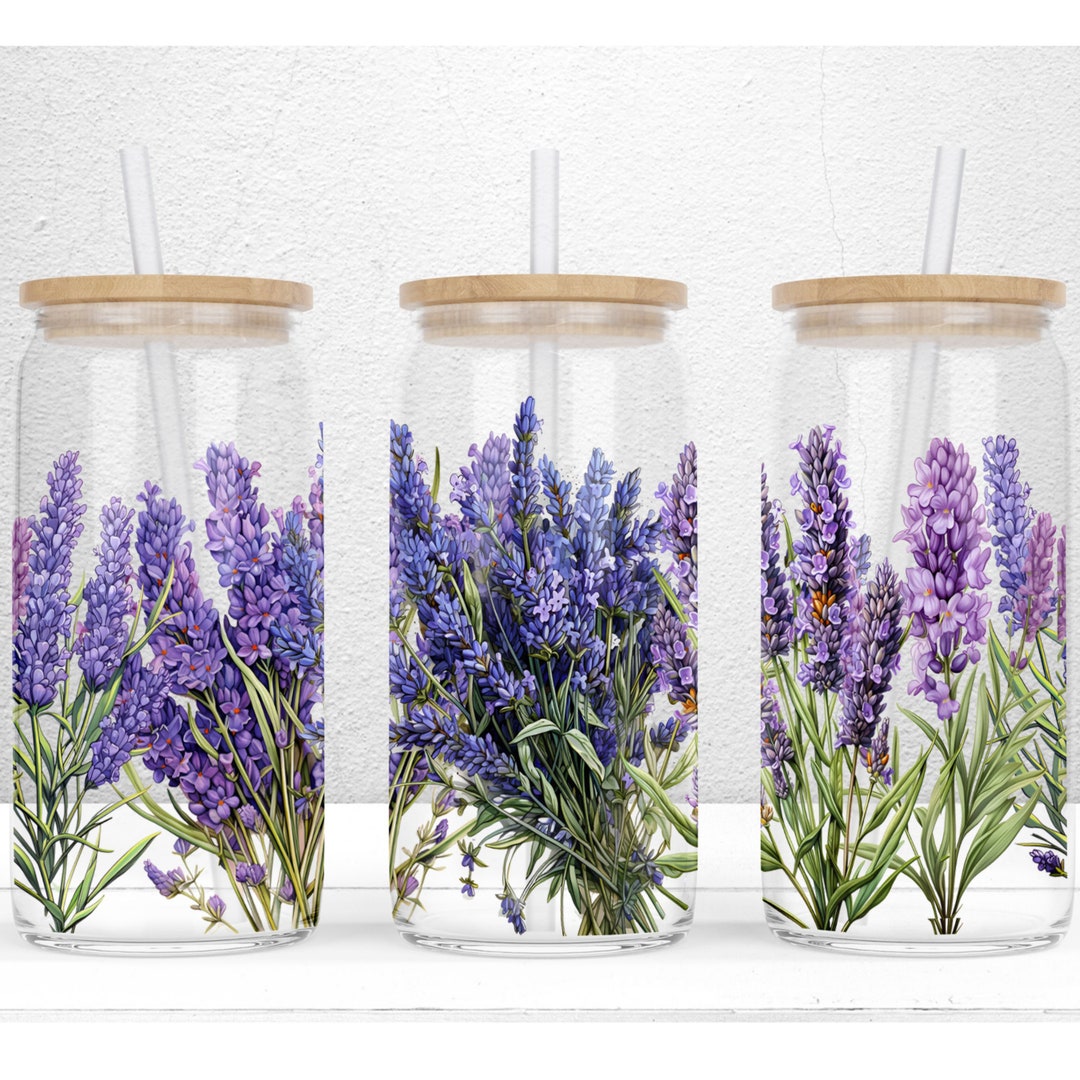 Lavender Flower 16oz Libbey Glass Can Sublimation Design, Floral Glass ...