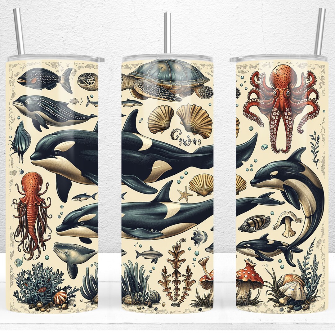 Vintage Sea Life Tumbler Wrap 20oz Skinny Tumbler Sublimation Design ...
