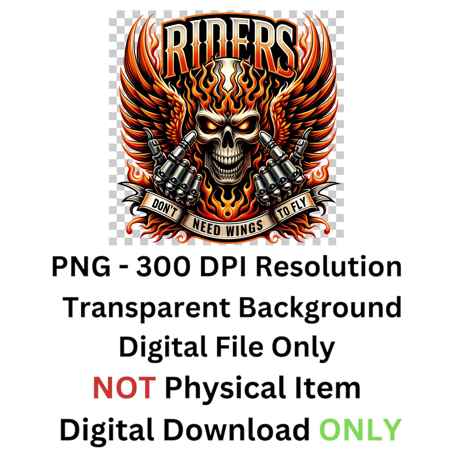 Riders Don't Need Wings to Fly PNG Sublimation Design, Rider Skull PNG ...