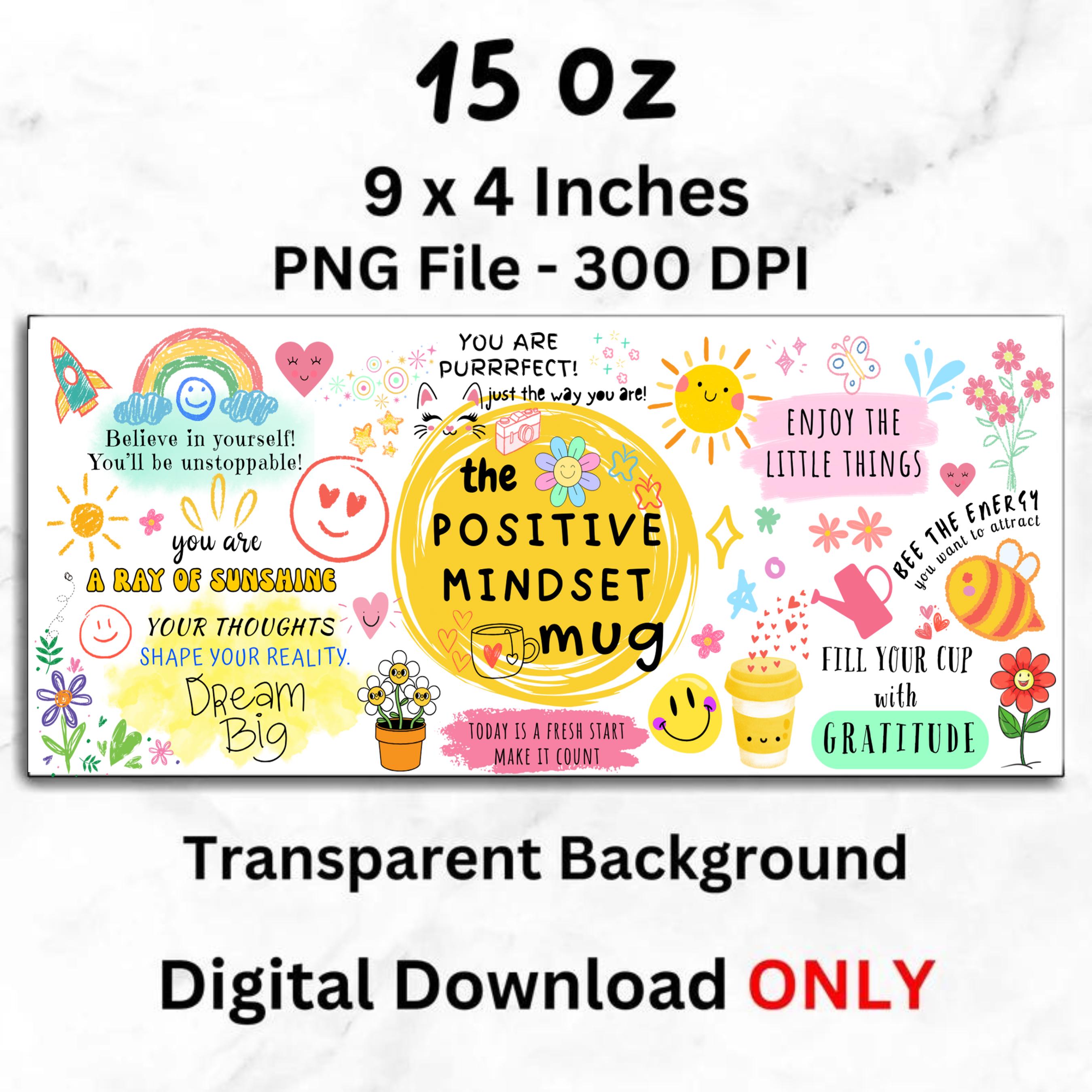 The Positive Mindset Mug Wrap, 11oz & 15oz Mug Template, Morning ...