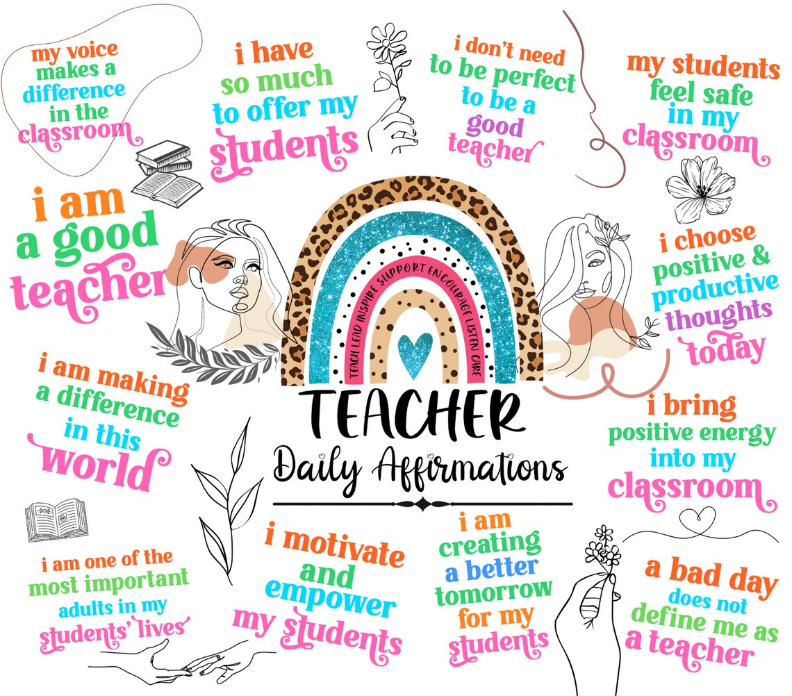 20 Oz Skinny Tumbler Rainbow Teacher Daily Affirmations - Etsy